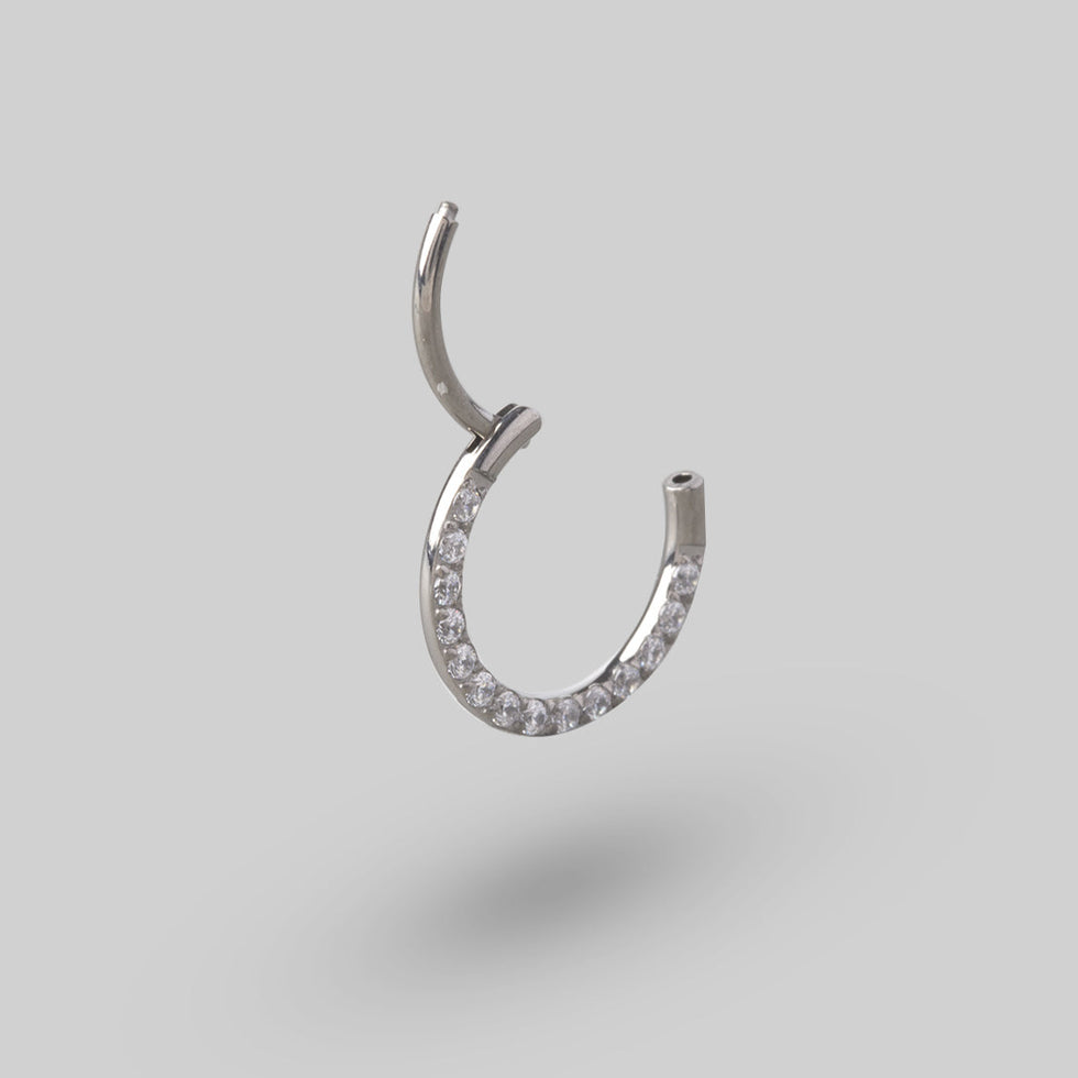 Titanium - Clicker Pin Hinged Segment Clicker Ring Front Face CZ in ...