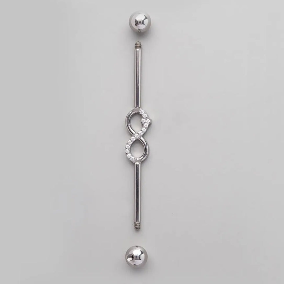 Titanium - Industrial Barbell CZ Paved Infinity Symbol in Silver ...